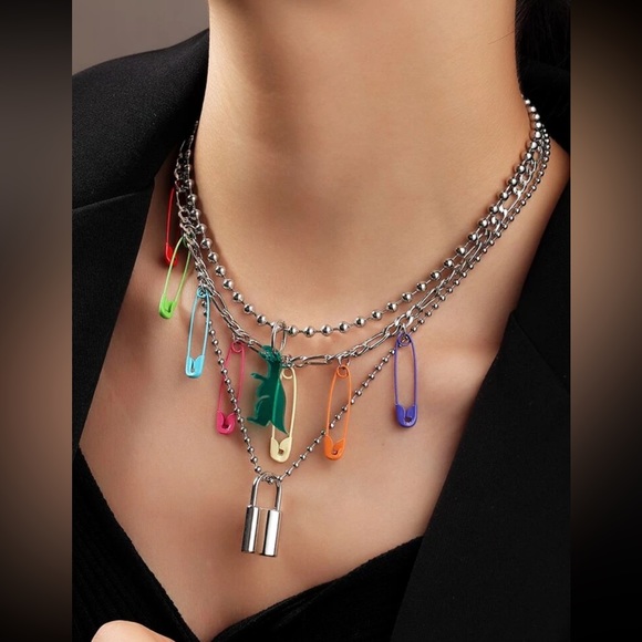 Kathrono | Jewelry | Awesome Triple Layer Colorful Safety Pins Locket ...